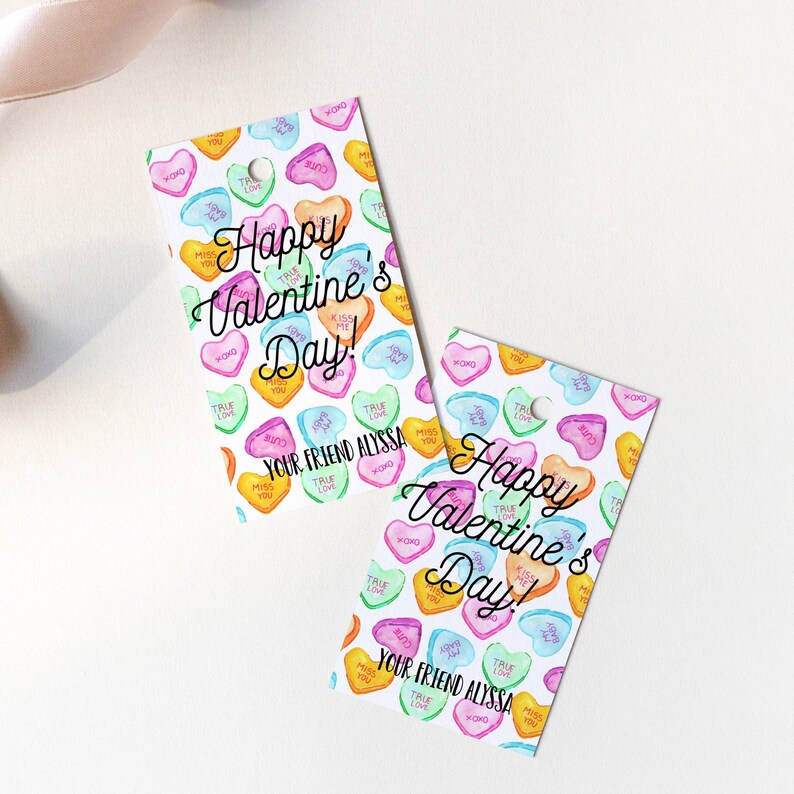 Valentine's Day Candy Hearts Gift Tag Template, Printable Rainbow ...