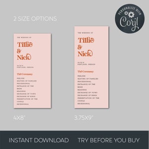 Retro Wedding Program Template Printable Peach & Rust | Etsy