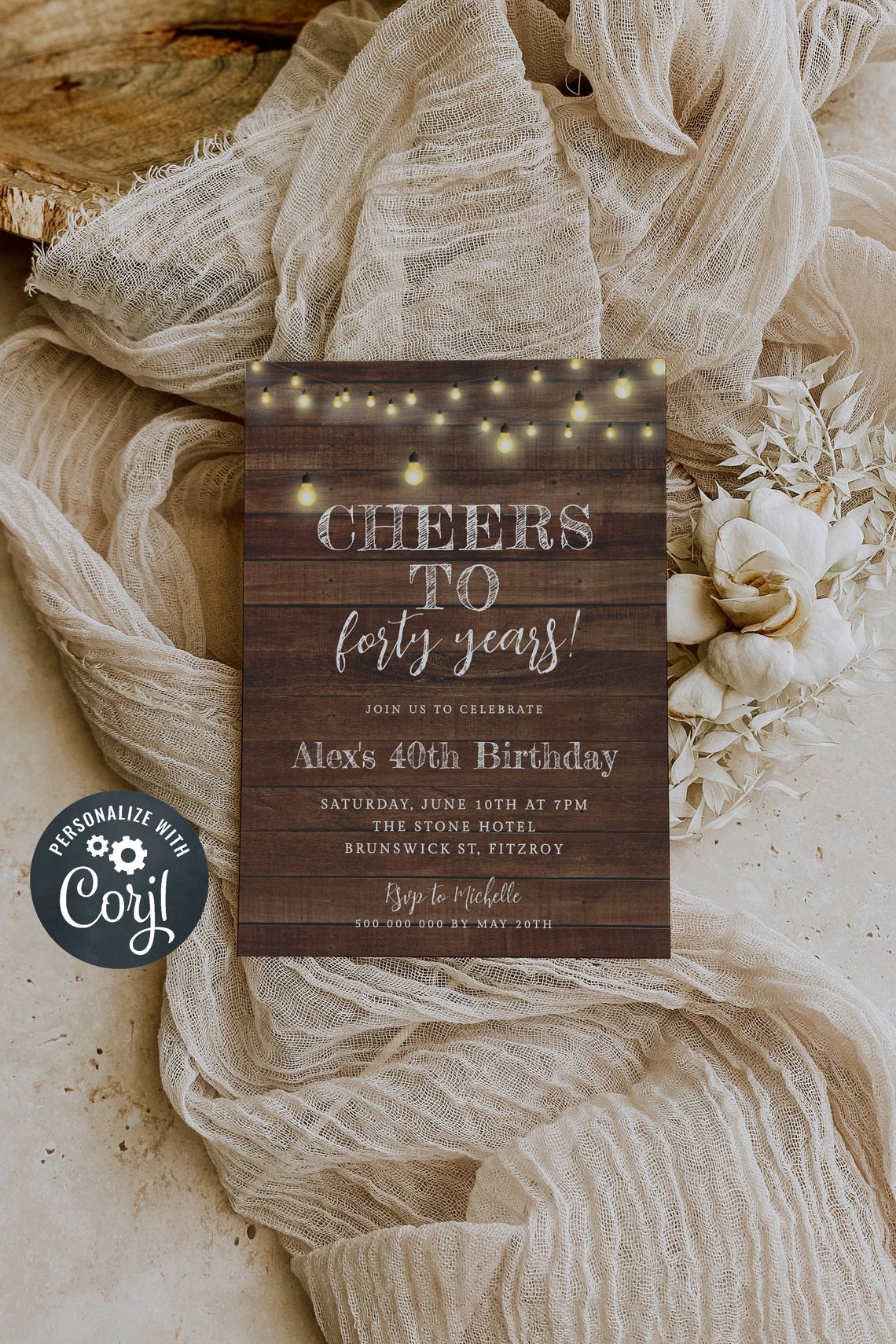 Rustic Birthday Invitation Template Printable Country Wood - Etsy