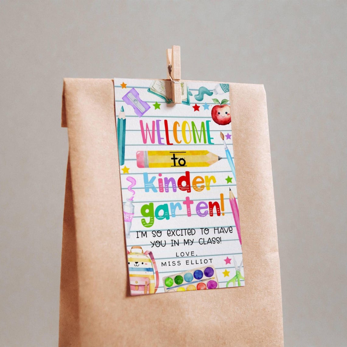 Welcome to Kindergarten Gift Tag Template, Printable First Day of ...