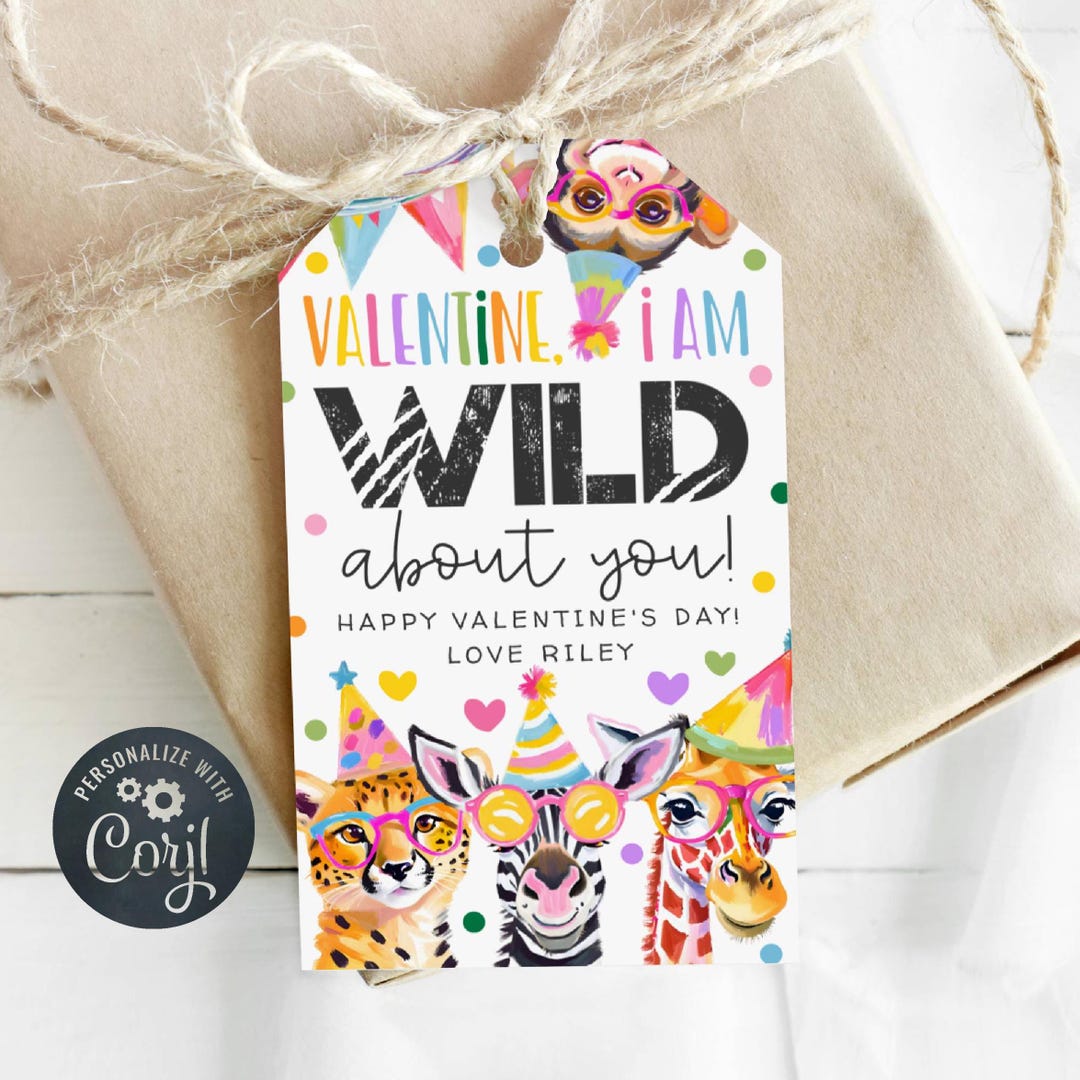 Wild Animals Valentine's Day Gift Tag Template, Printable Safari Party ...