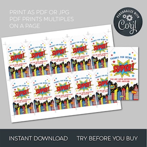 Superhero Teacher Appreciation Gift Tag Template, Printable Staff Nurse ...