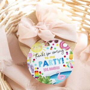 Round Pool Party Favor Tag Template, Printable Summer Birthday Thank ...