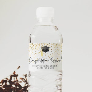 Graduation Water Bottle Label Template, Printable Modern Confetti Hat ...