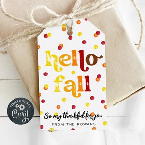Hello Fall Gift Tag Template, Printable Happy Fall Favor Tag, Editable ...