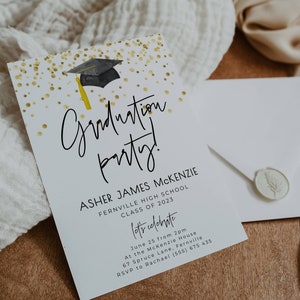 Confetti Graduation Party Invitation Template, Printable Modern ...