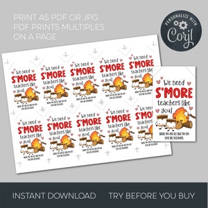 We Need S'more Teachers Like You Gift Tag Template, Printable Smores ...
