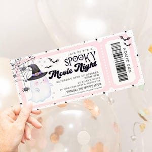 Halloween Spooky Movie Night Ticket Invitation Template, Printable Cute ...