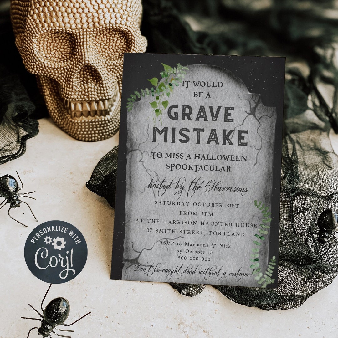 Tombstone Halloween Invitation Template, Printable Gravestone Halloween ...