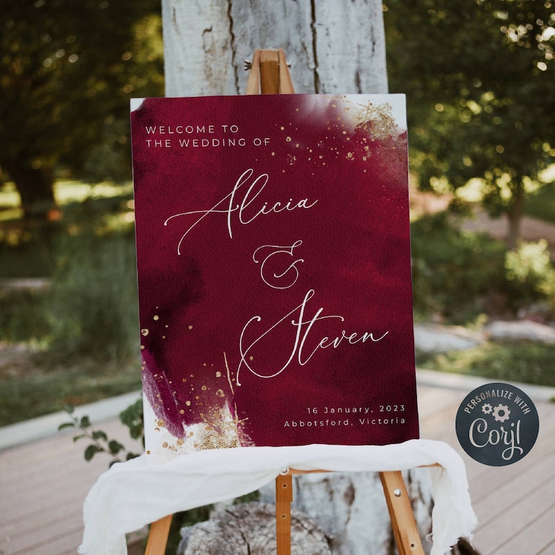 Burgundy Wedding Welcome Sign - Etsy