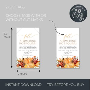 Fall Simmering Potpourri Gift Tag Template, Printable Autumn Stovetop ...