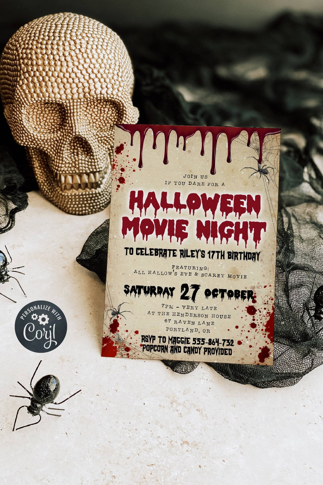 Halloween Movie Night Invitation Template, Printable Scary Movie ...