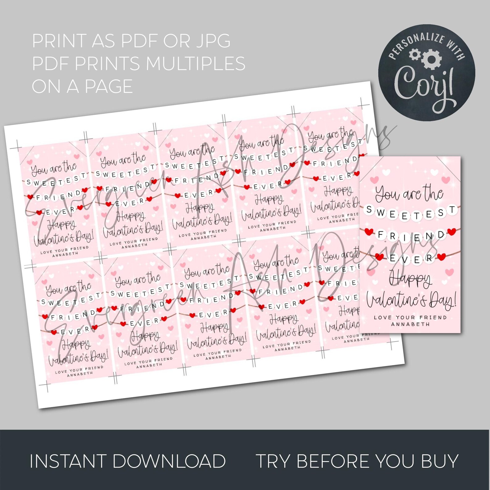 Friendship Bracelet Valentine's Day Gift Tag Template, Printable ...