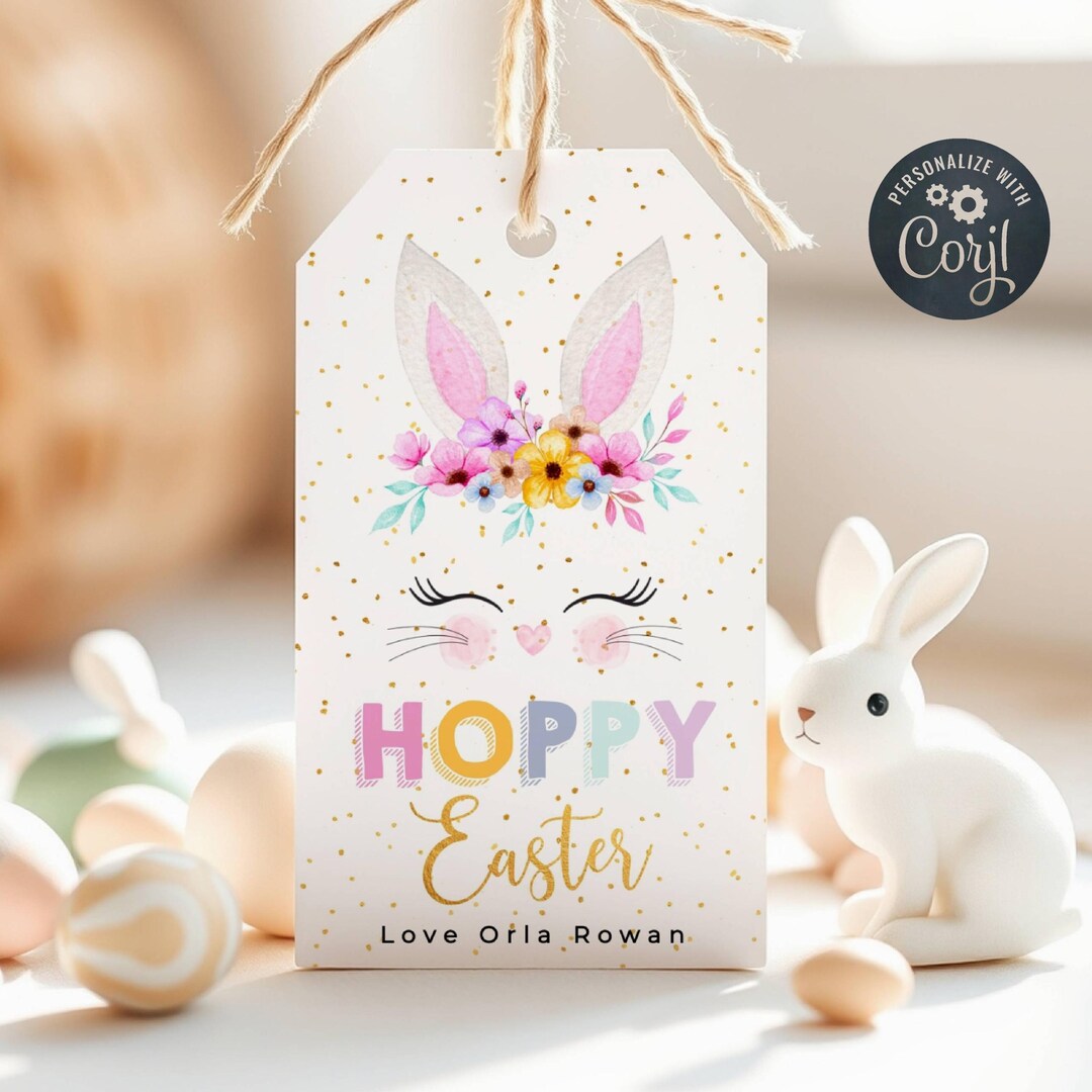 Hoppy Easter Gift Tag Template, Printable Cute Bunny Face Easter Basket ...