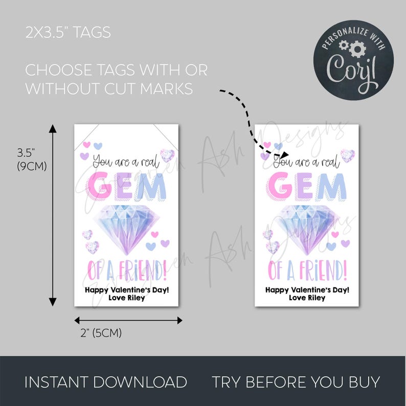 Gem Valentine's Day Gift Tag Template, Printable Ring Pop Valentine ...