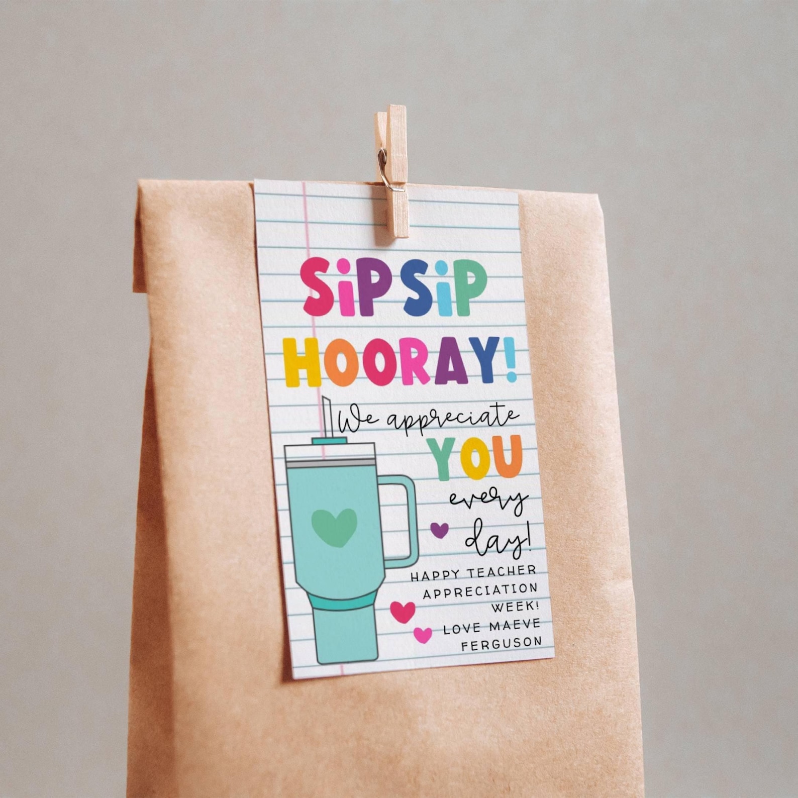 Teacher Appreciation Tumbler Cup Gift Tag Template, Printable Sip Sip ...