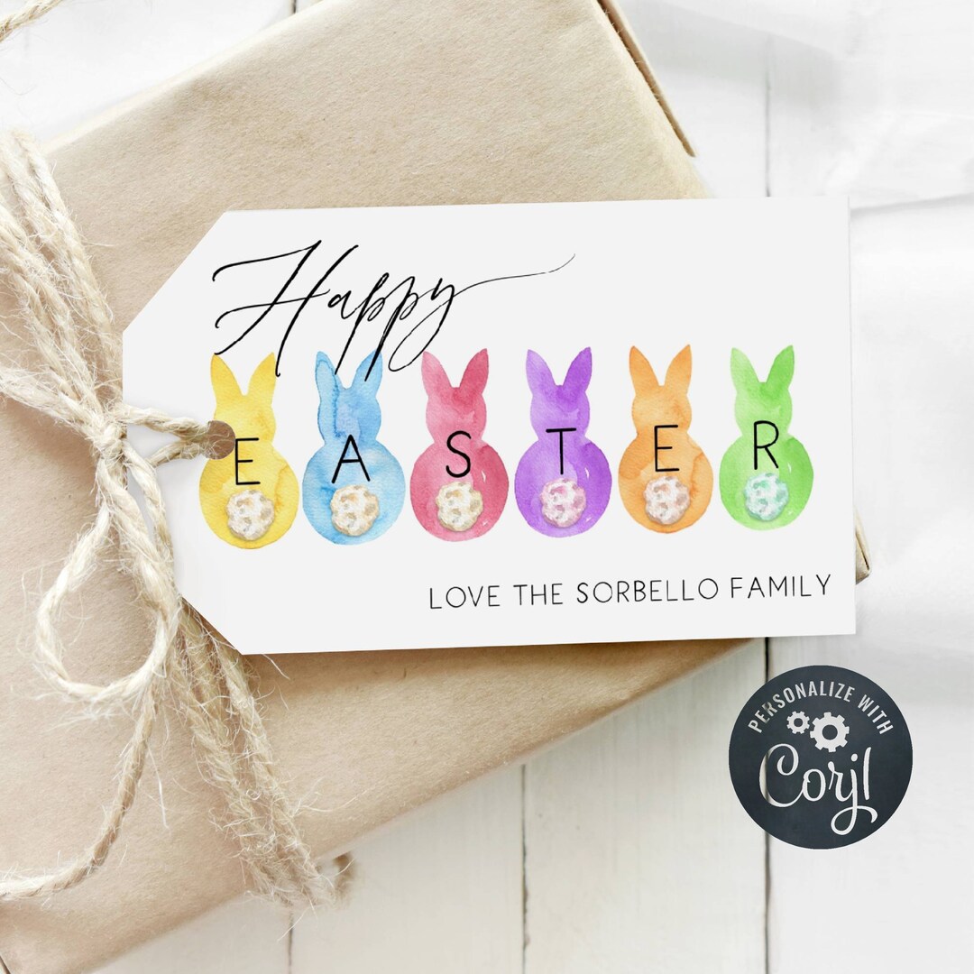 Happy Easter Gift Tag Template, Printable Bunnies Easter Basket Favor ...