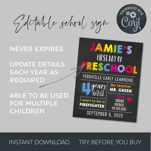 Editable First Day of School Sign Template, Printable First Day Any ...