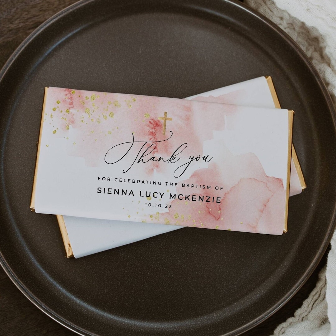 Blush Pink & Gold Baptism Chocolate Bar Wrapper Template, Printable ...