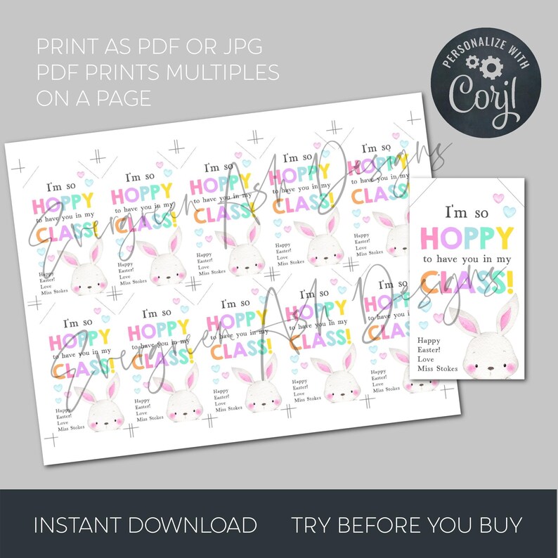 So Hoppy to Have You in My Class Gift Tag Template, Printable Easter ...