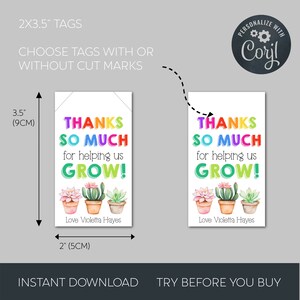 Succulent Teacher Appreciation Tag Template, Printable Thank You for ...