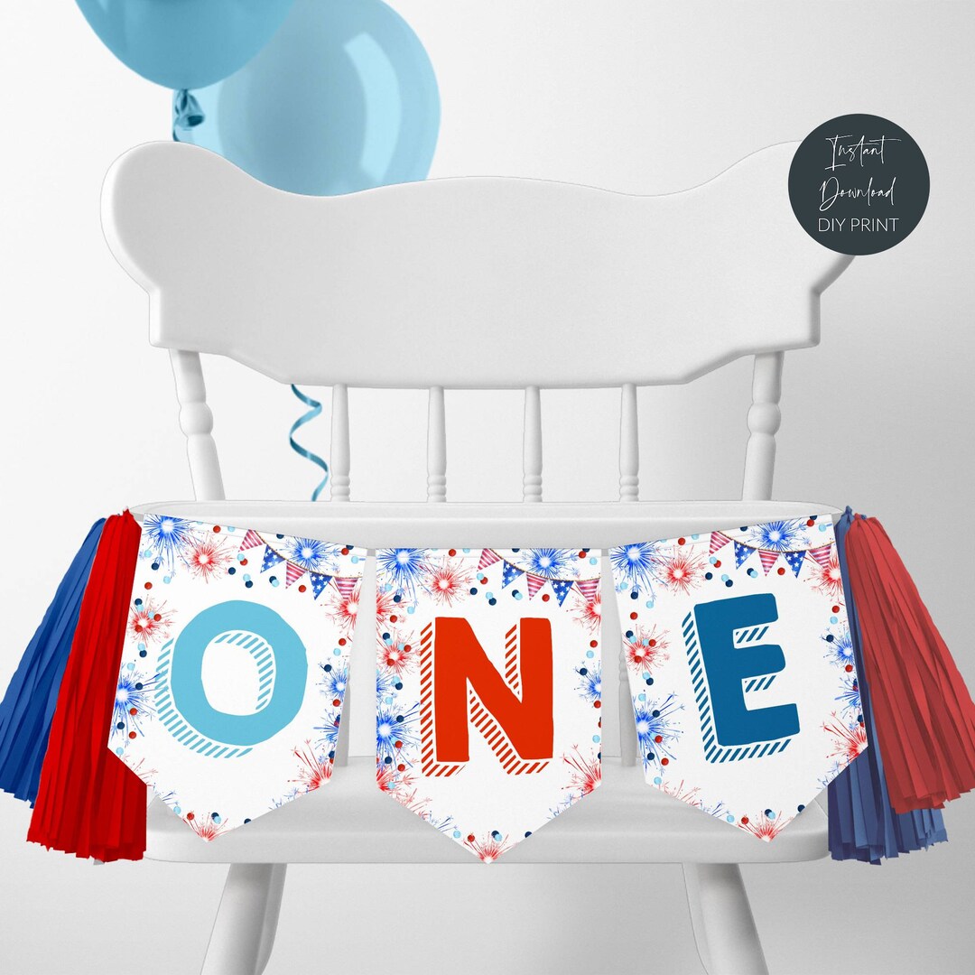 4th of July Birthday One High Chair Banner Template, Printable Our ...