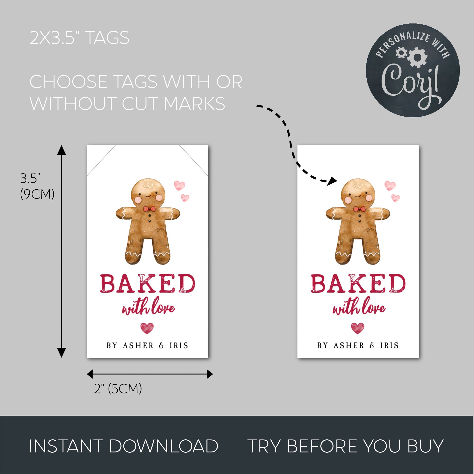 Holiday Cookie Tag Template, Baked With Love Editable Tag, Printable ...