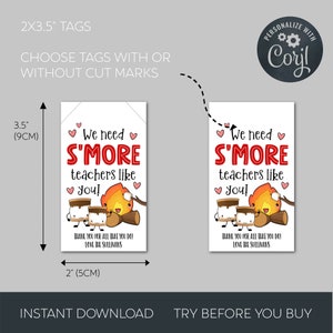 We Need S'more Teachers Like You Gift Tag Template, Printable Smores ...
