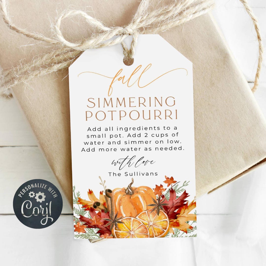 Fall Simmering Potpourri Gift Tag Template, Printable Autumn Stovetop ...