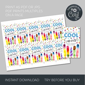 Ice Pops Gift Tag Template, Printable End of School Favor Tag, Editable ...