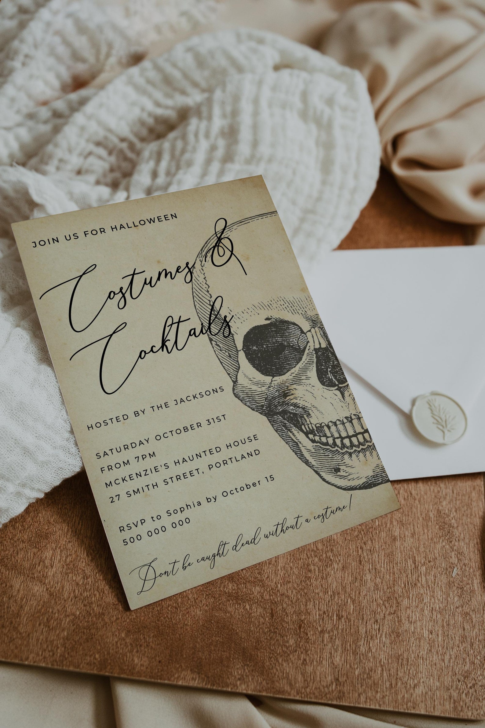 Vintage Skull Halloween Invitation Template, Printable Halloween Party ...