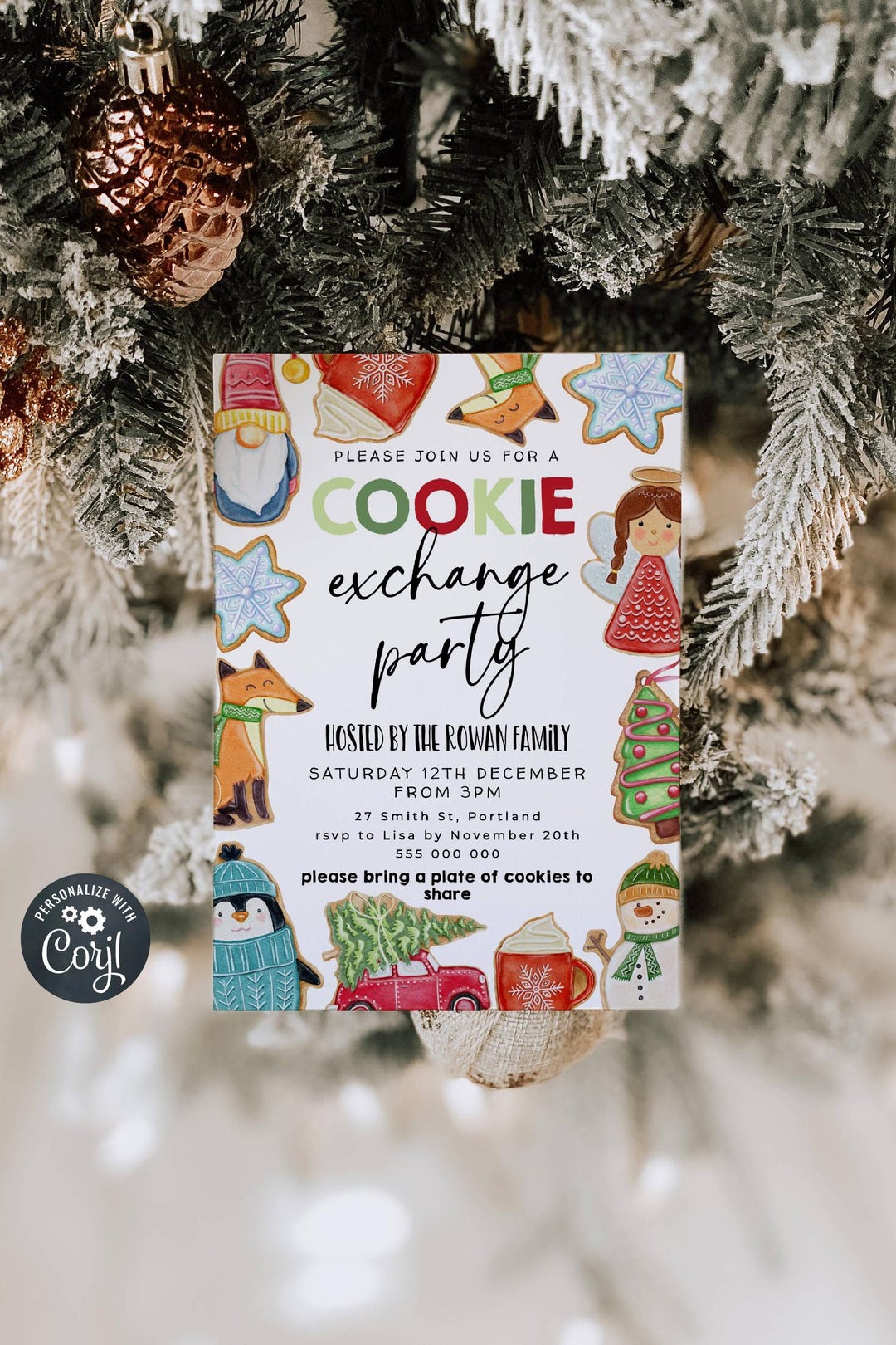 Christmas Cookie Exchange Invitation Template, Printable Holiday Cookie ...