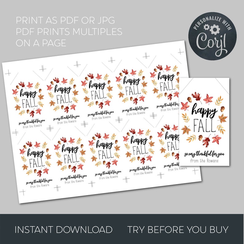 Happy Fall Gift Tag Template Printable Hello Fall Gift Tag - Etsy