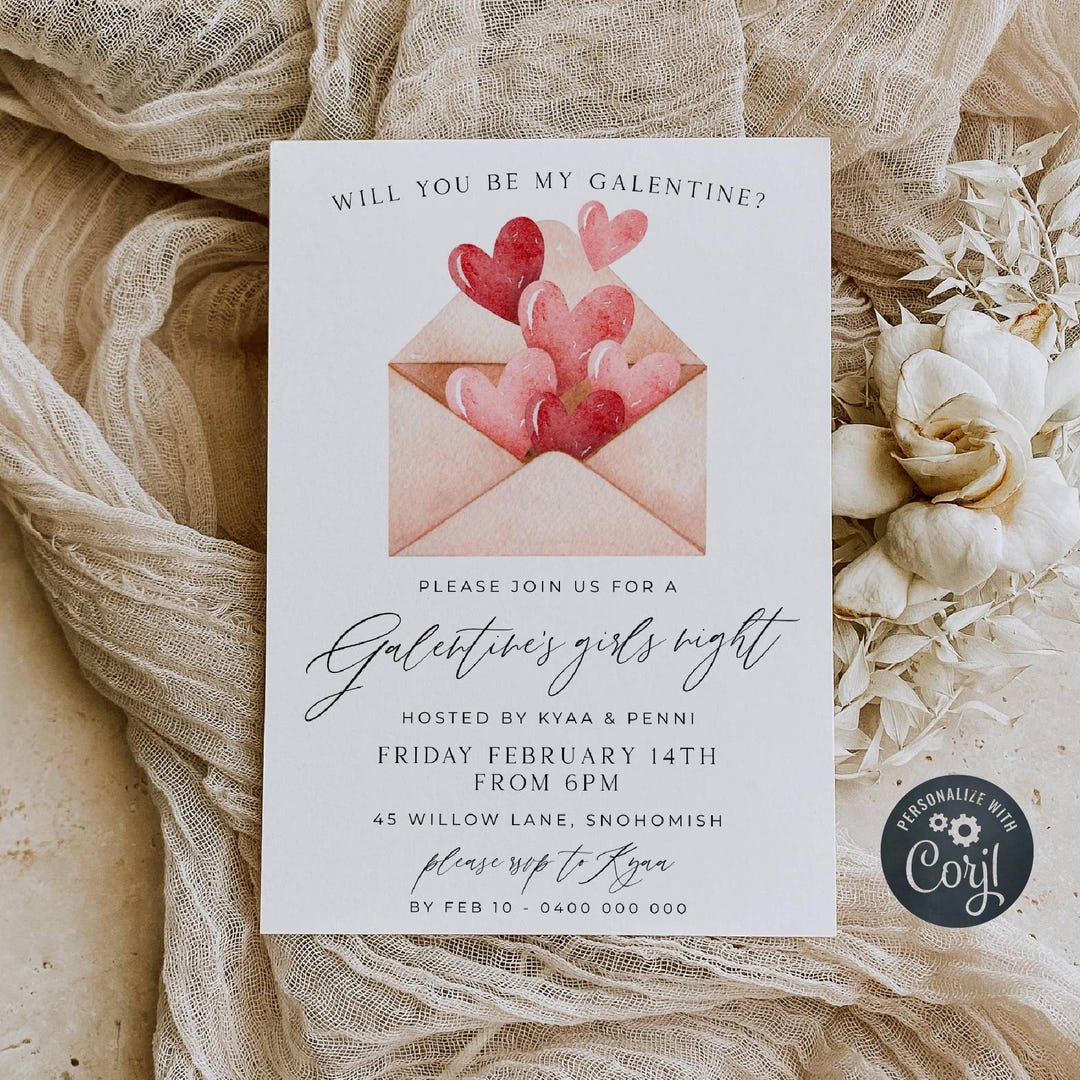 Galentine's Girls Night Party Invitation Template, Printable Love ...