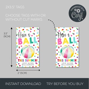 Summer Beach Ball Gift Tag Template, Printable End of School Favor Tag ...