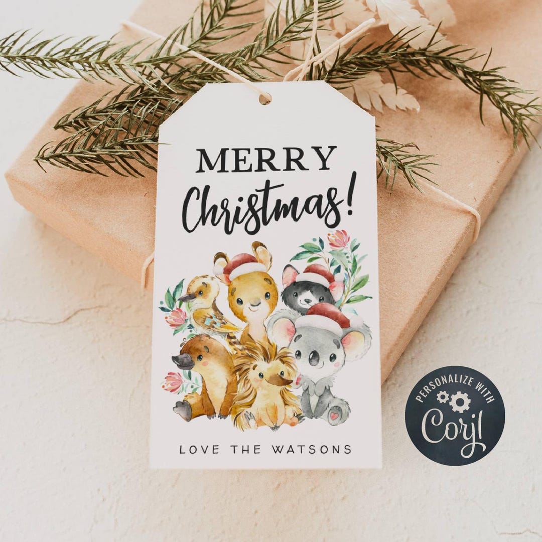 Australian Baby Animals Christmas Gift Tag Template, Printable Holiday ...