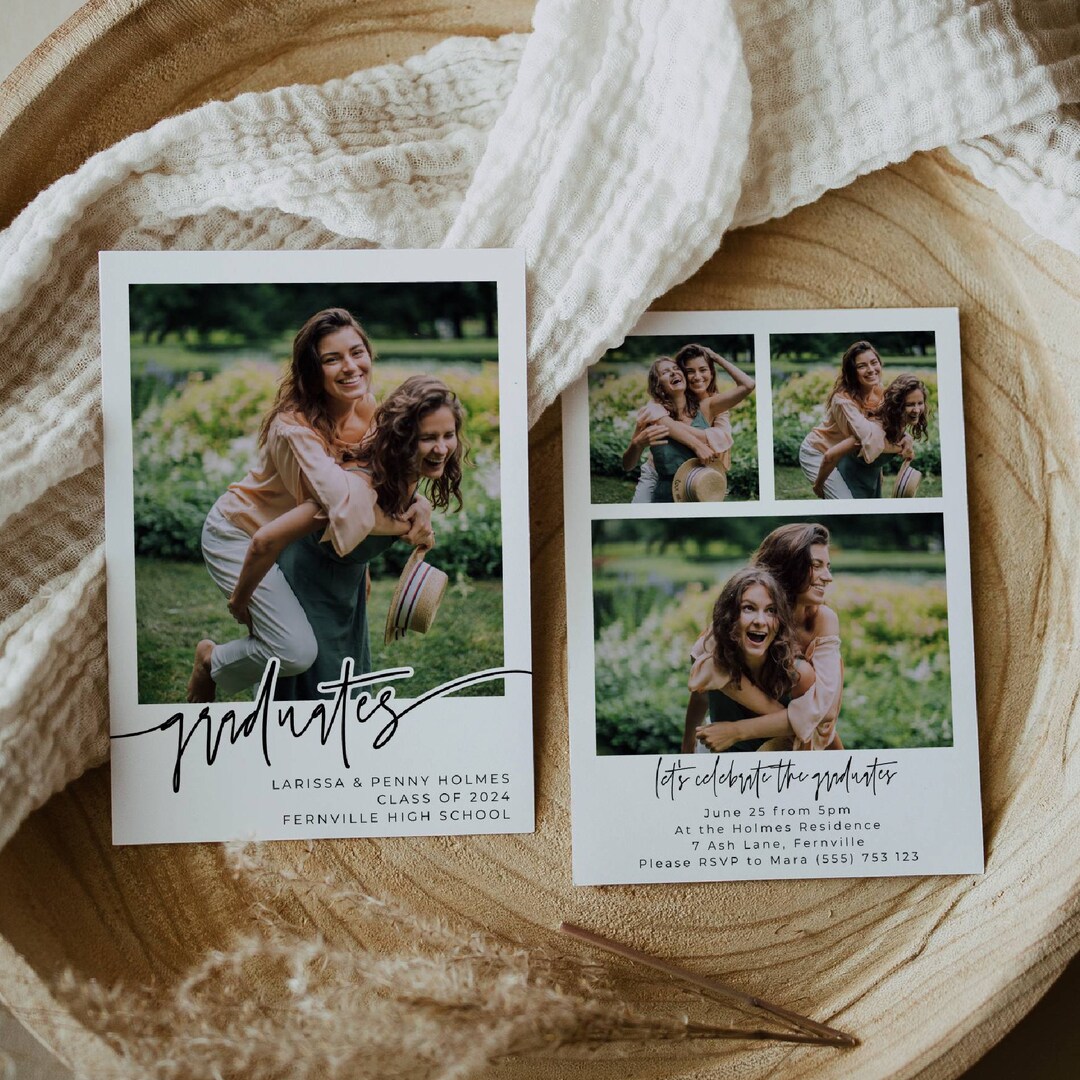 Twins Graduation Party Invitation Template, Printable Modern Photo ...