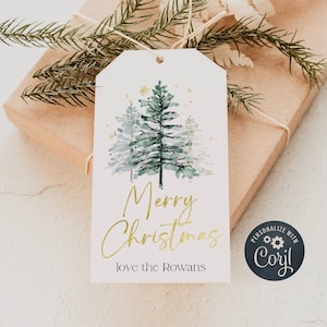 Christmas Pine Tree Gift Tag Template, Printable Holiday Favor Tag ...