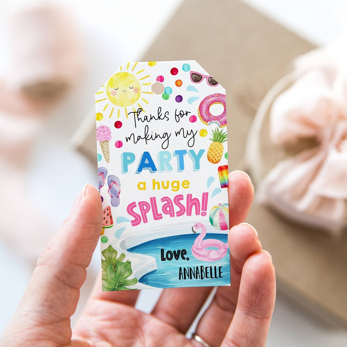Pool Party Favor Tag Template Printable Summer Birthday Thank - Etsy