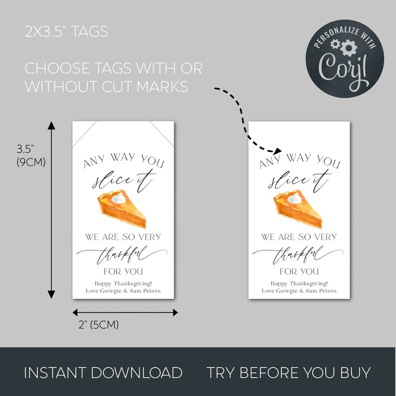 Minimalist Pumpkin Pie Thanksgiving Gift Tag Template, Printable Any ...