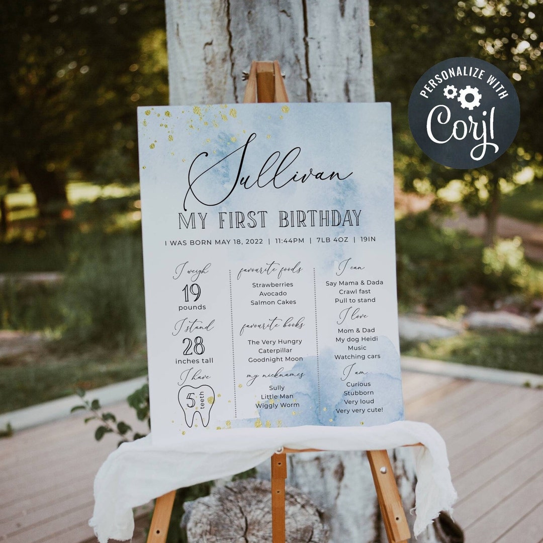 Blue & Gold Milestone Birthday Poster Printable Watercolor - Etsy