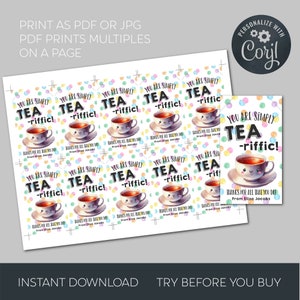 Tea Gift Tag Template, Printable Tea-riffic Thank You Tags, Editable ...