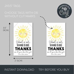 Summer Teacher Appreciation Gift Tag Template, Editable Sunshine Thank ...
