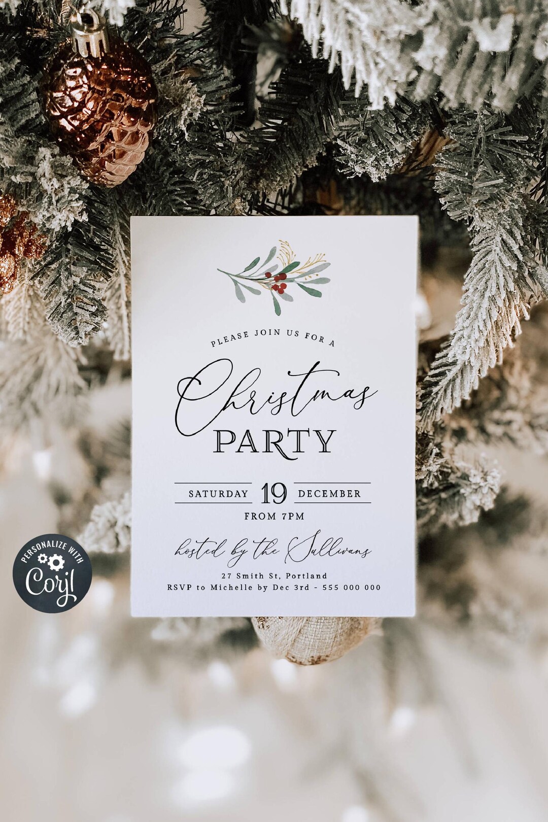 Minimalist Christmas Invitation Template, Printable Simple Holiday ...