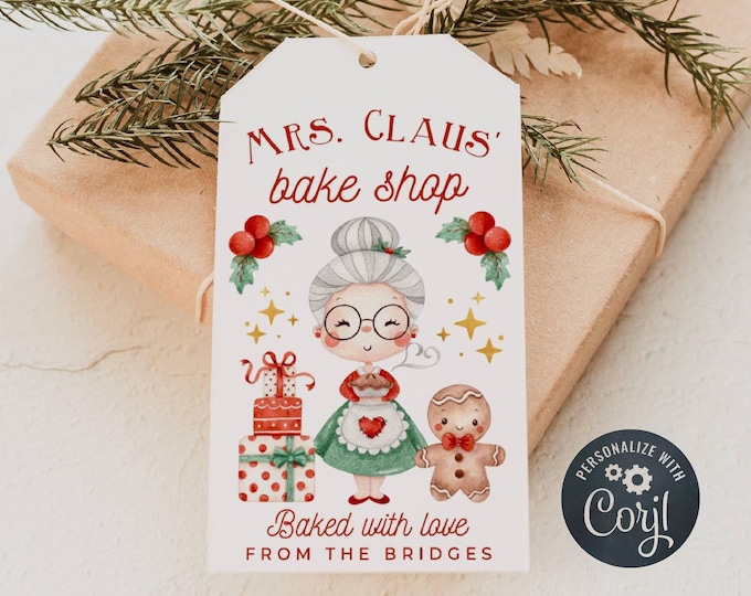 Mrs Claus' Bake Shop Gift Tag Printable, Christmas Gift Tag, Christmas ...