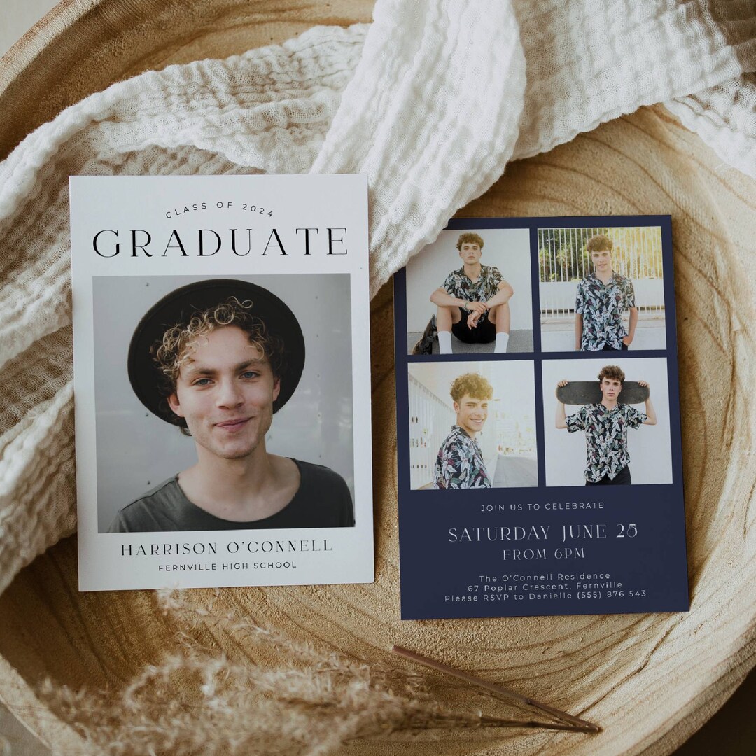Classic Minimal Graduation Party Invitation Template, Printable Modern ...