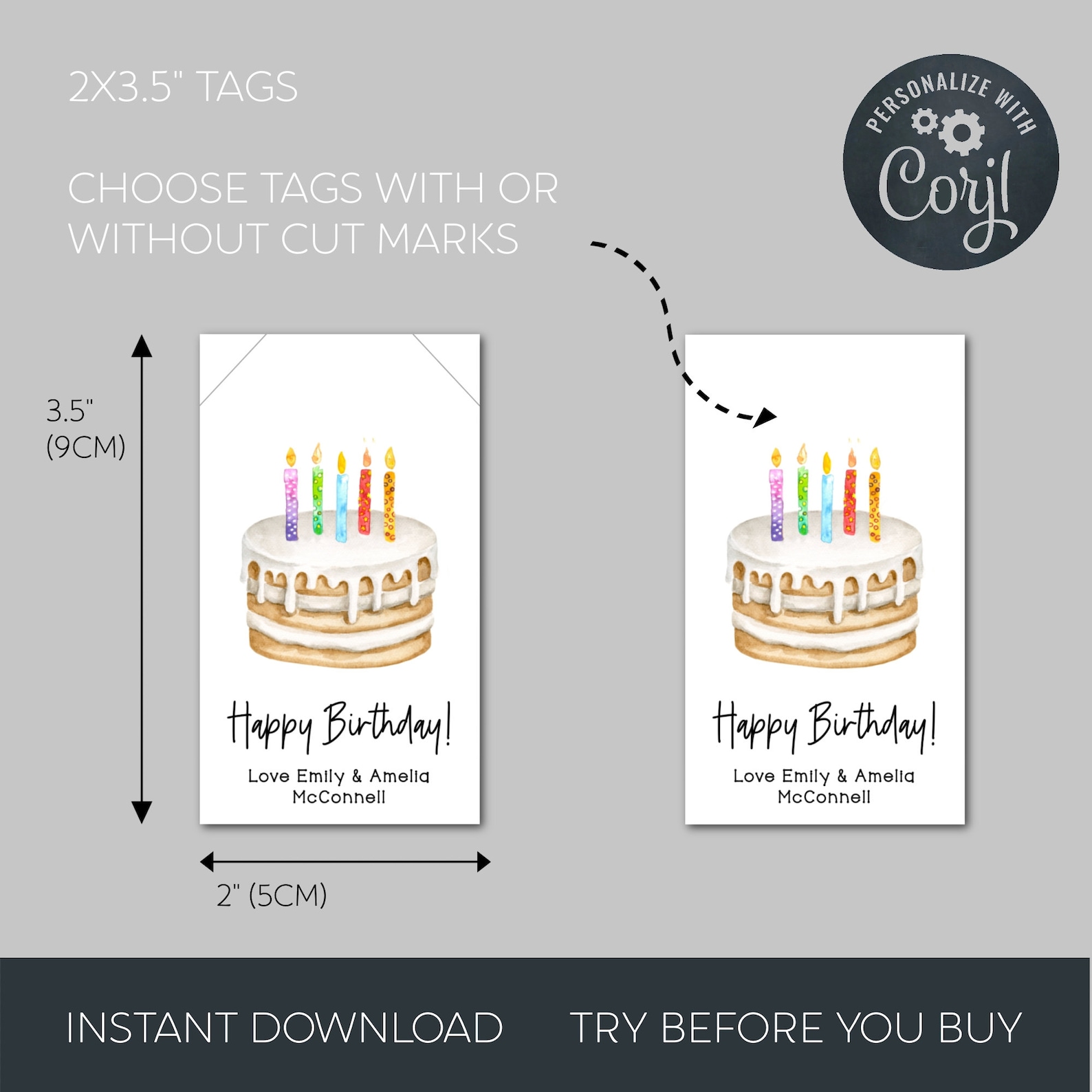 Printable Happy Birthday Gift Tag Template, Birthday Cake and Candles ...