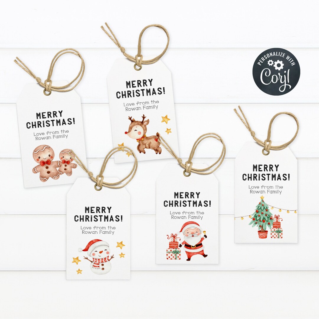 Editable Christmas Gift Tag Template Set, Printable Holiday Favor Tags ...
