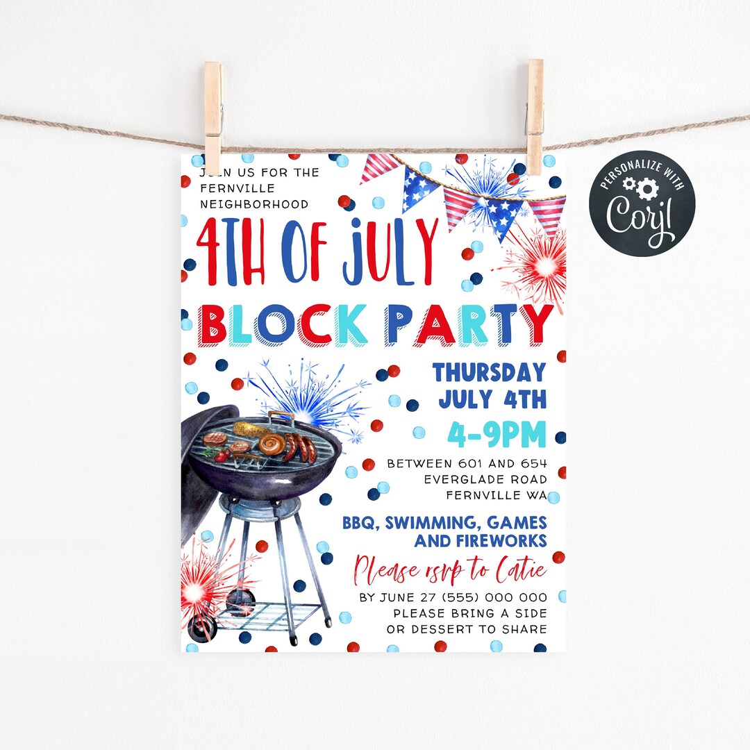 4th of July Block Party Flyer Template, Printable American Meet up ...