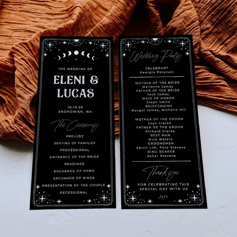 Tarot Card Wedding Program Template, Printable Gothic Halloween Order ...